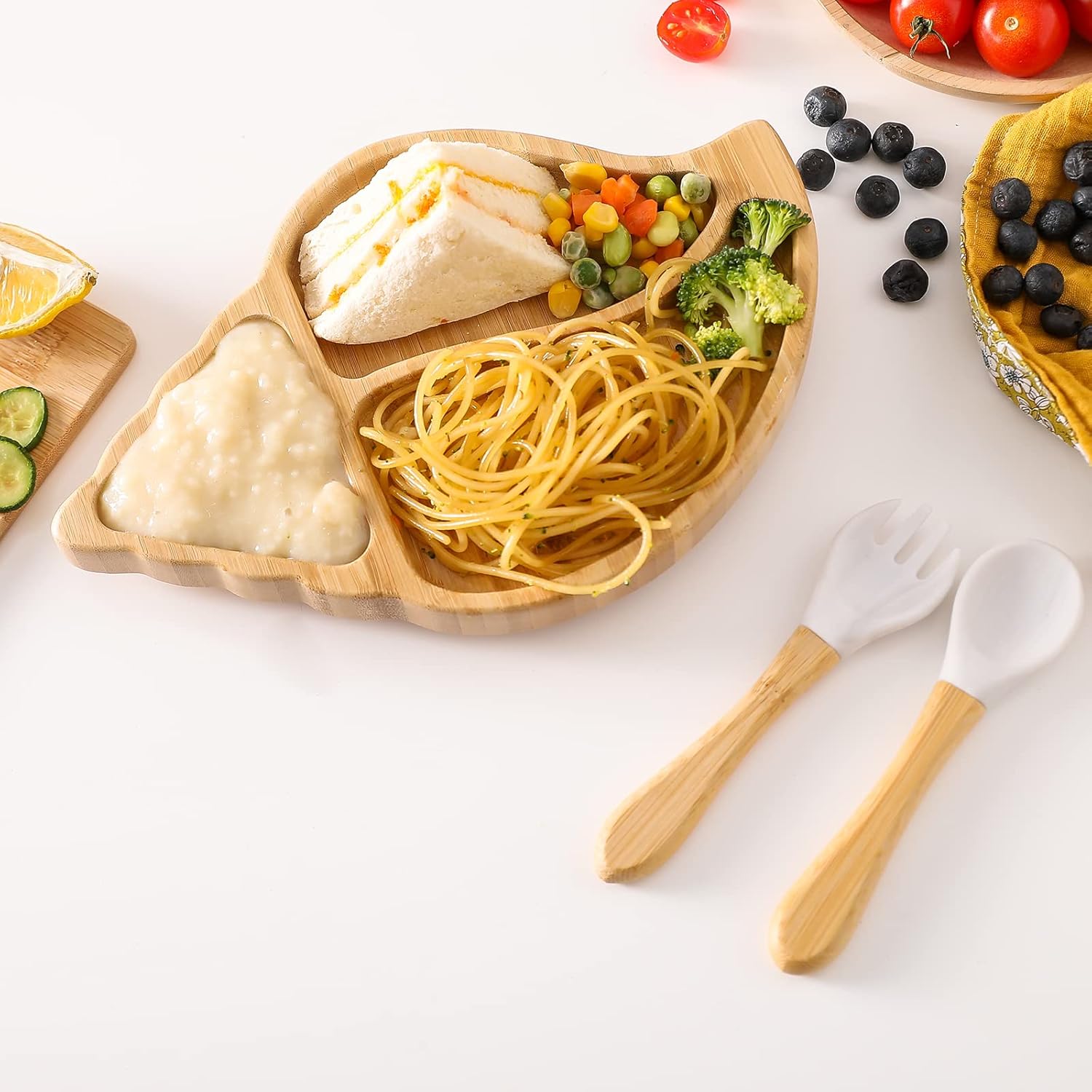 Bamboo Baby Plate – Silicone Suction – Toddler Food Plate with Fork and ...