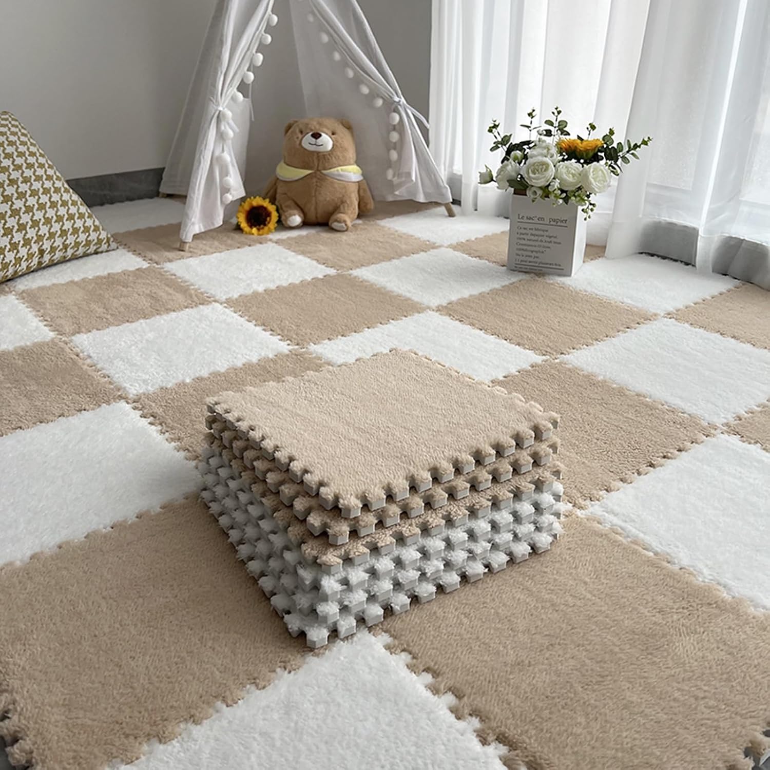 Amazon.com: Fluffy EVA Foam Interlocking Floor Mat, Home Soft Parlor ...