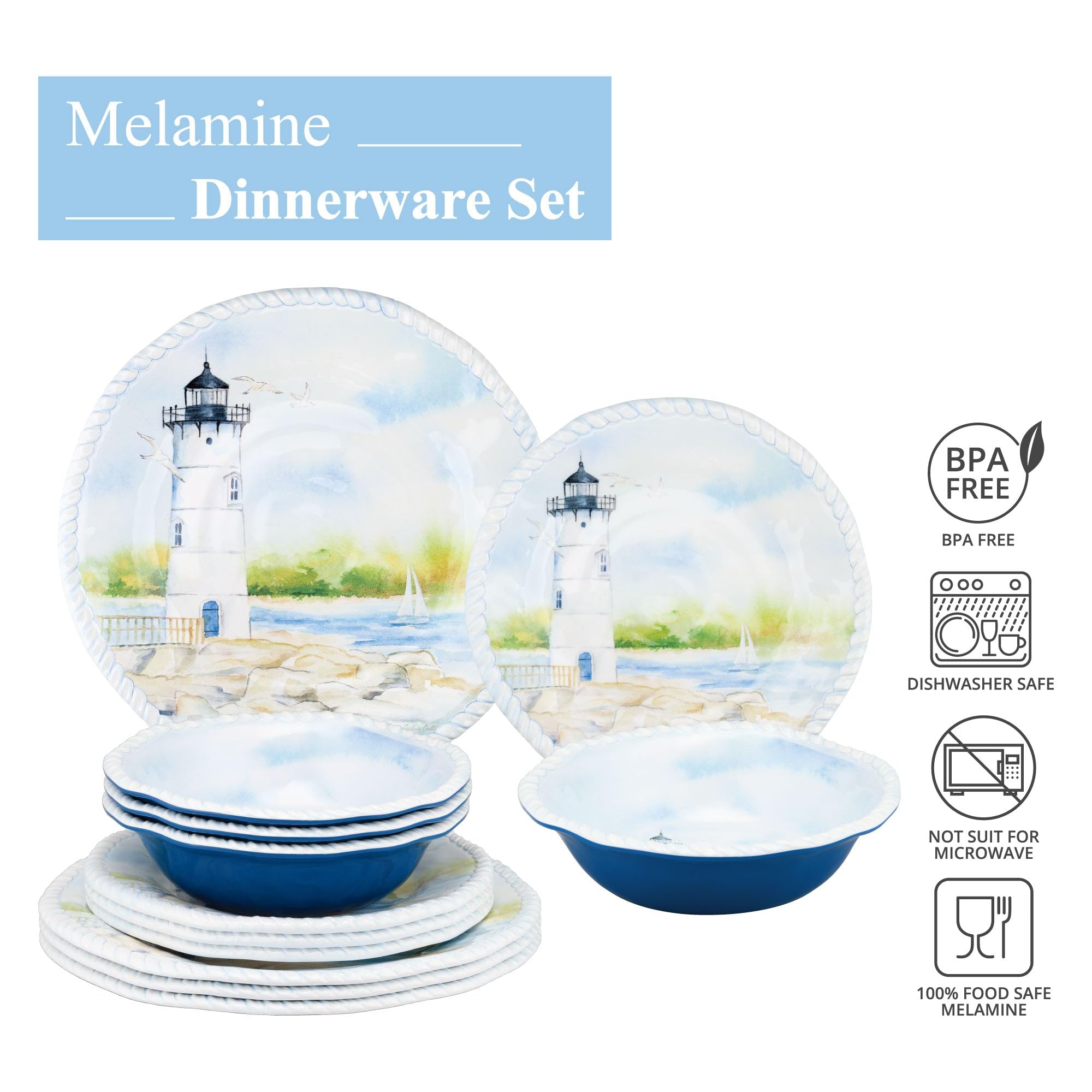 Snapklik.com : UPware 12-Piece Melamine Dinnerware Set, Includes Dinner ...