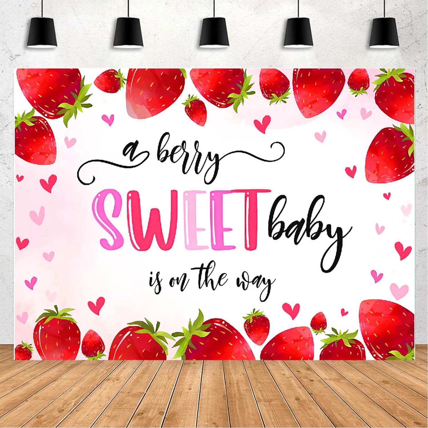 Amazon.com : MAYSSKQ Strawberry Baby Shower Backdrop A Berry Sweet is On The Way Girl Baby ...