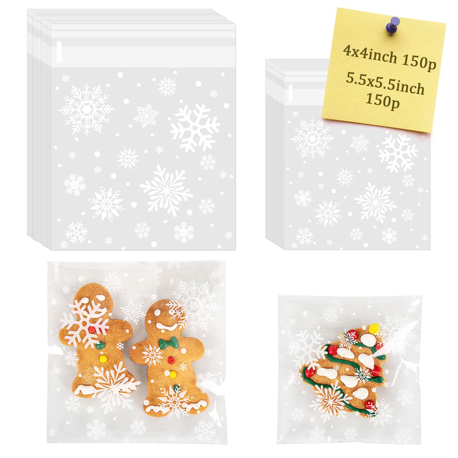 Amazon.com: Christmas Cookie Bags 300pcs Snowflake Cellophane Treat ...