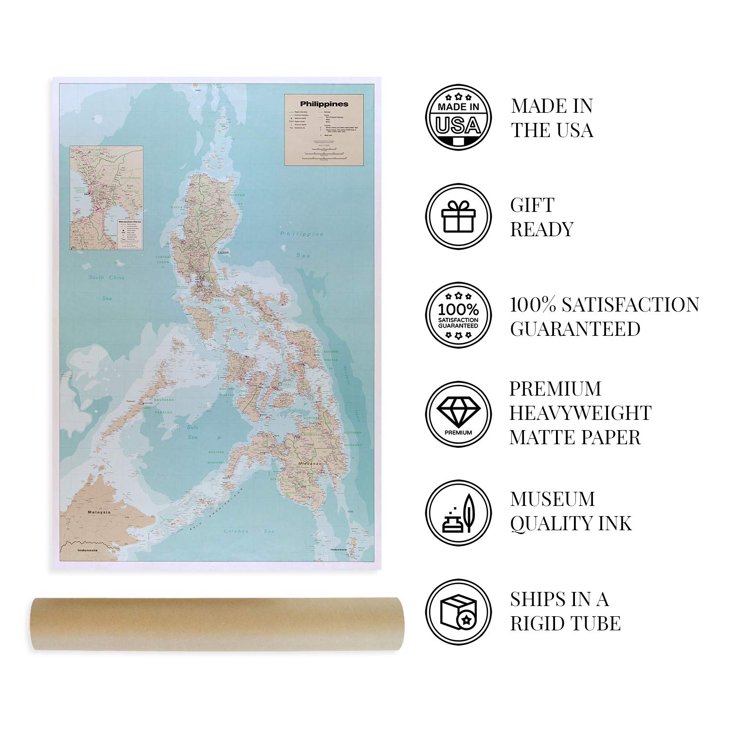 HISTORIX 1990 Map of the Philippines - 24x36 Inch - Philippine Islands ...