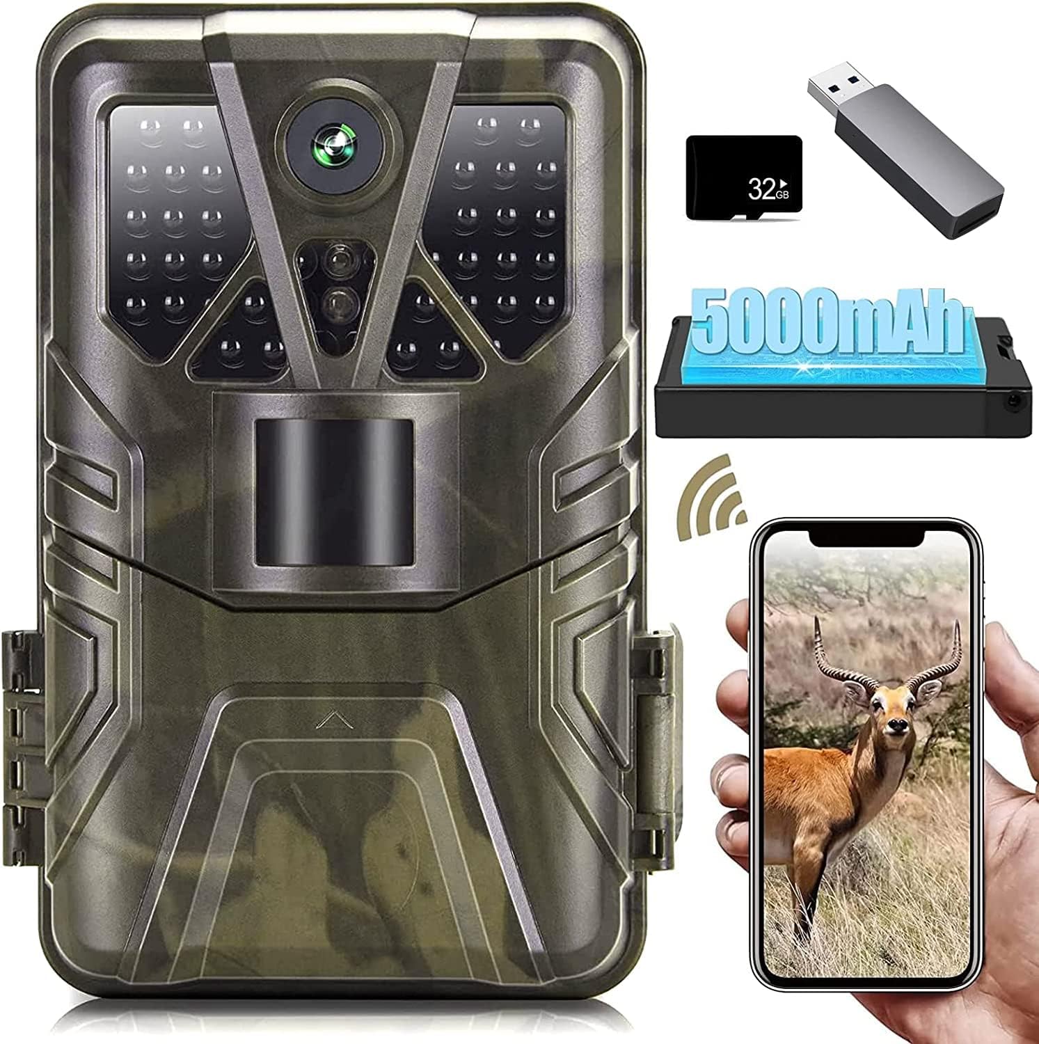 VanBangTec Caméra de Chasse Wi-FI 4K 36MP avec Une Batterie au Lithium ...