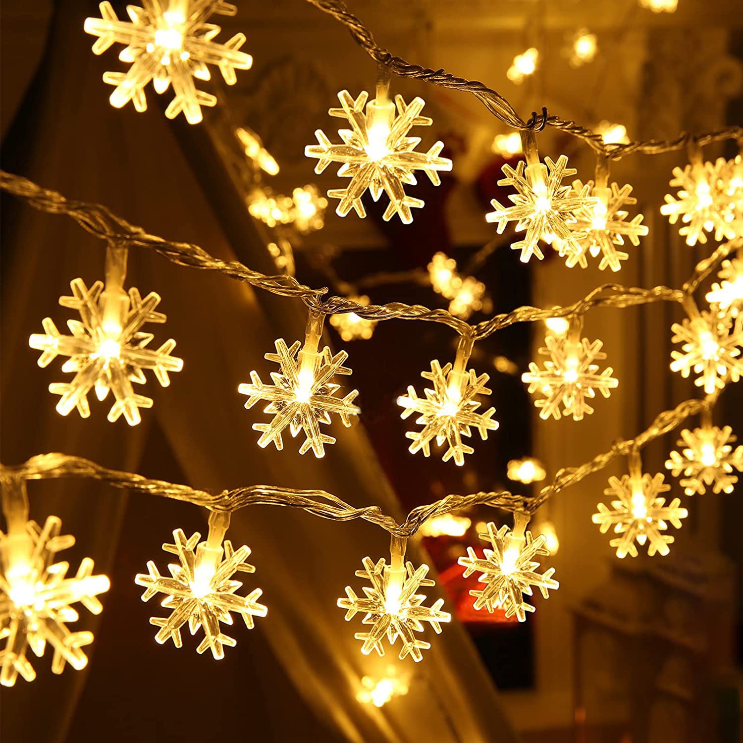 Buy Gesto Snowflake Serial String Lights for Decoration - 14 LED Snow ...