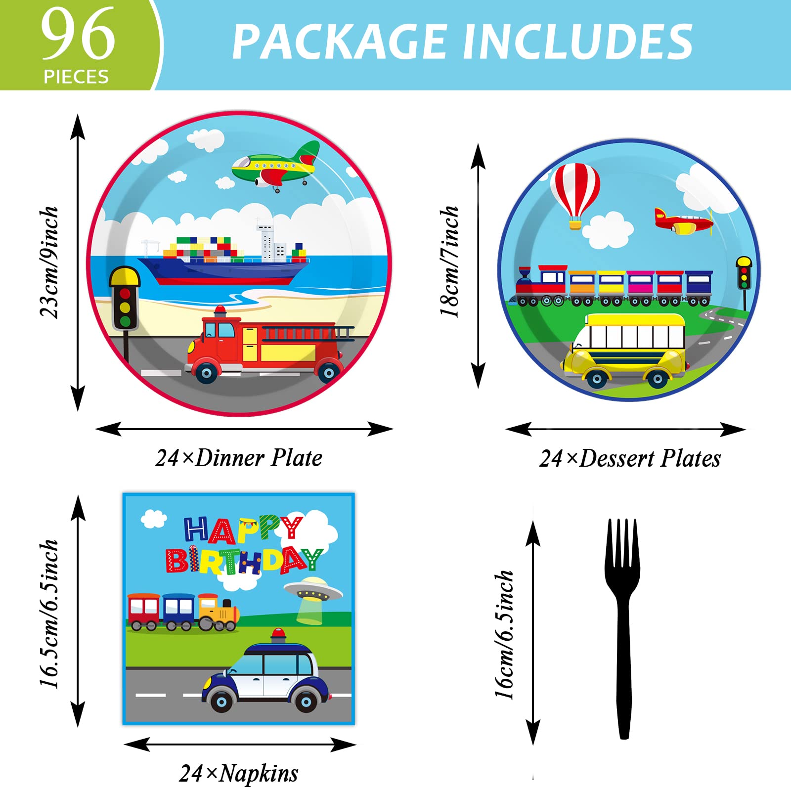 Snapklik.com : Gisgfim 96 Pcs Transportation Plates And Napkins Party ...