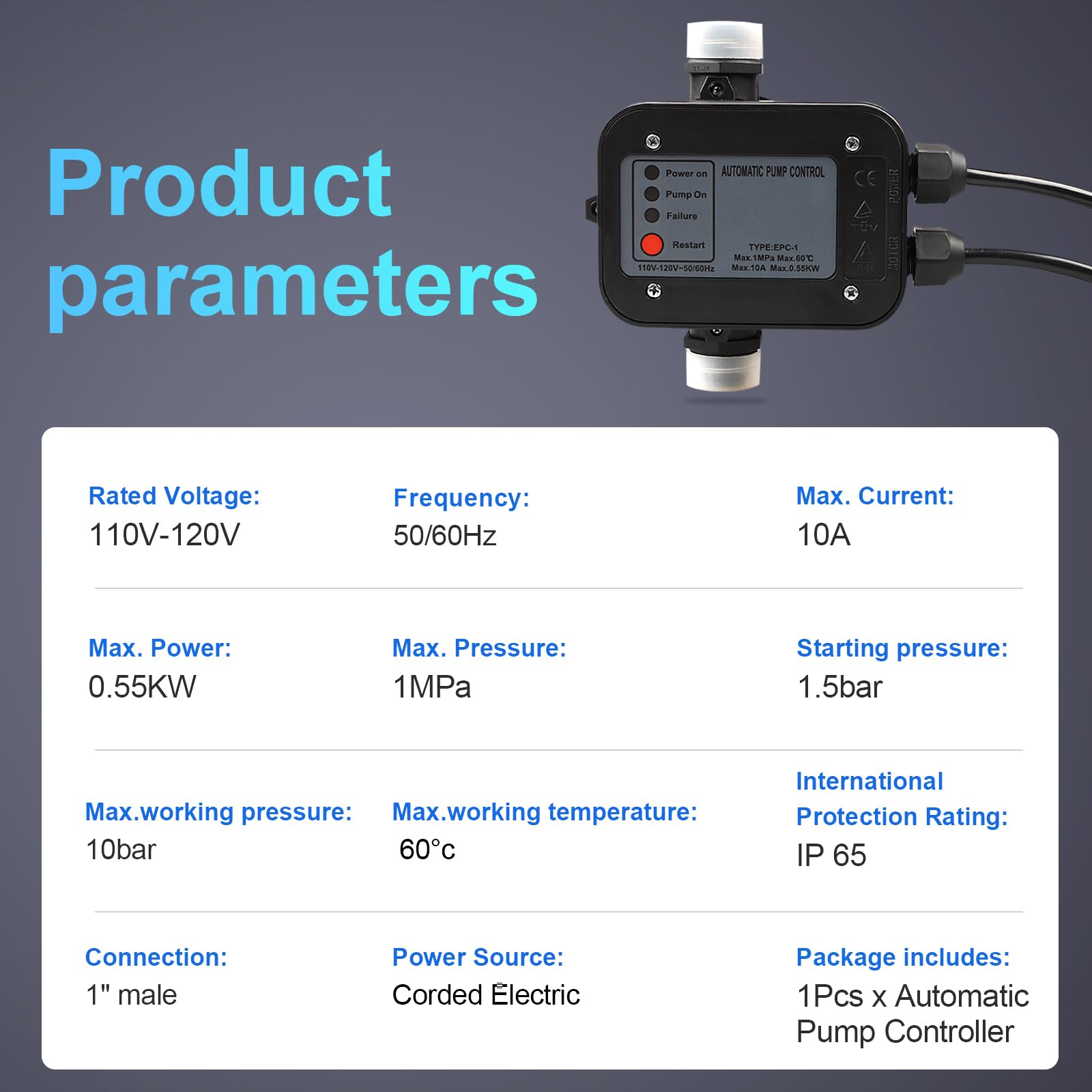 Snapklik.com : IP65 Automatic Pump Control, BSPP G1 Threaded Interface ...