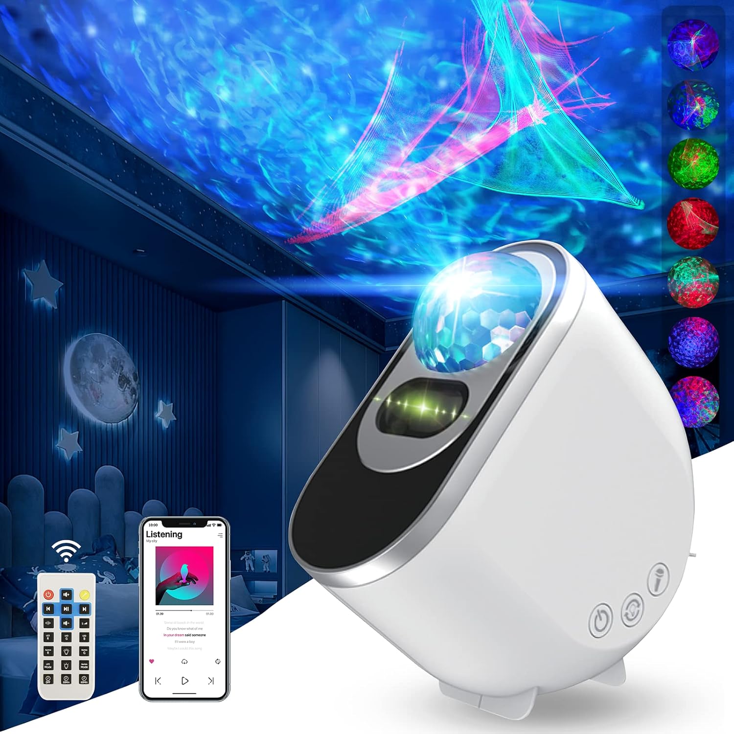 MERTTURM Ocean Wave Projector with Northern Lights, Decorative Galaxy ...