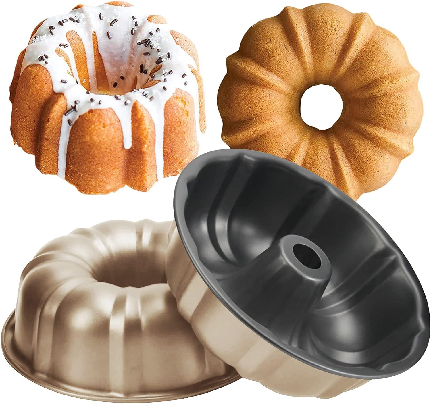 Amazon.com: OAMCEG 2 Pack Bunte Cake Pan Nonstick - 9.5 Inches Fluted ...