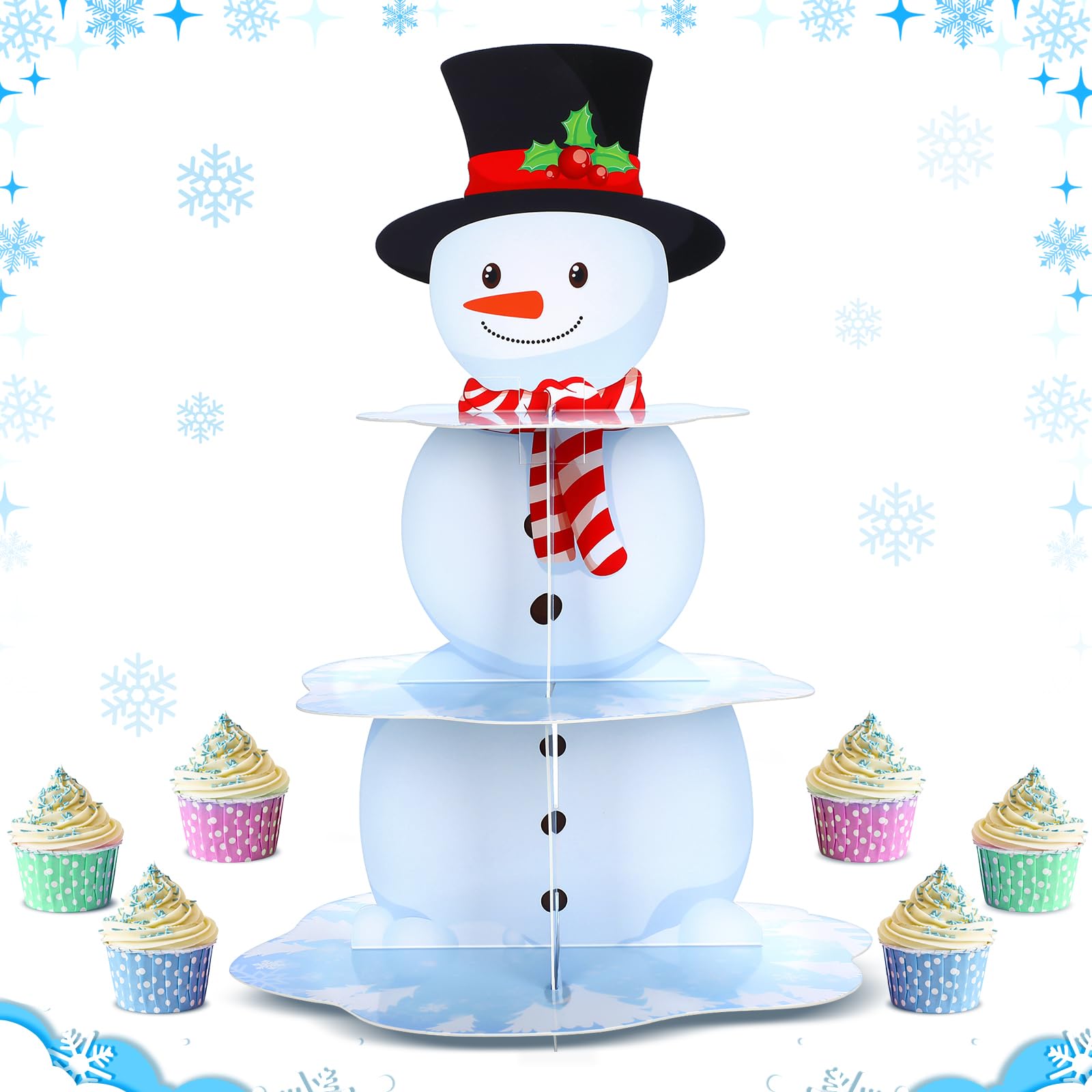Amazon.com | Zopeal 3 Tier Winter Cupcake Stand Snowman Cake Stand ...