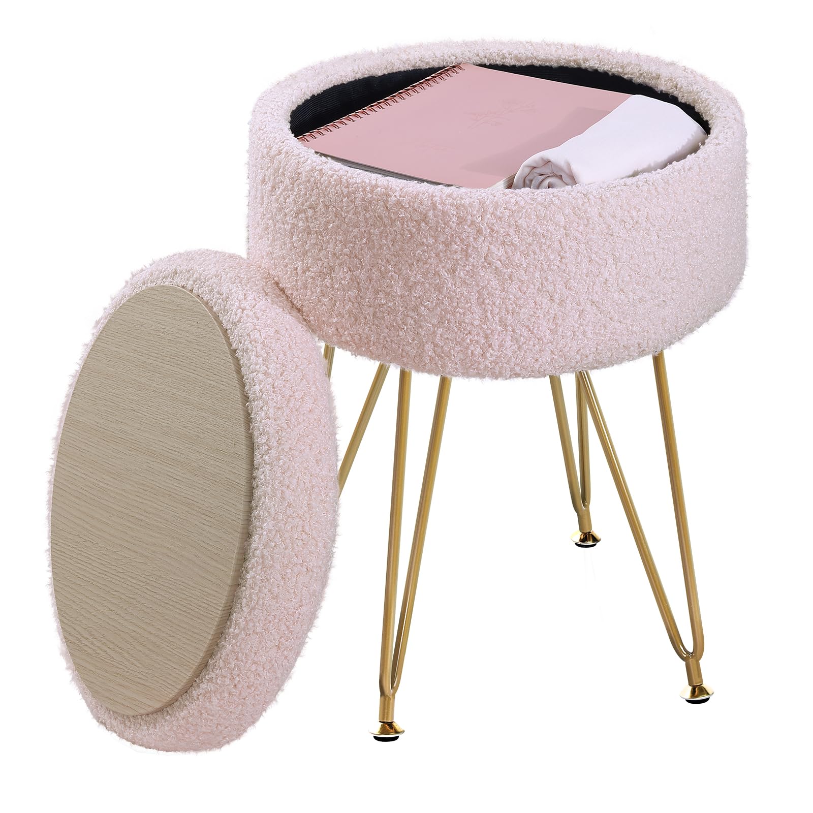 Amazon.com: ABHENG Storage Ottoman Round Footrest Stool, Vanity Stool ...