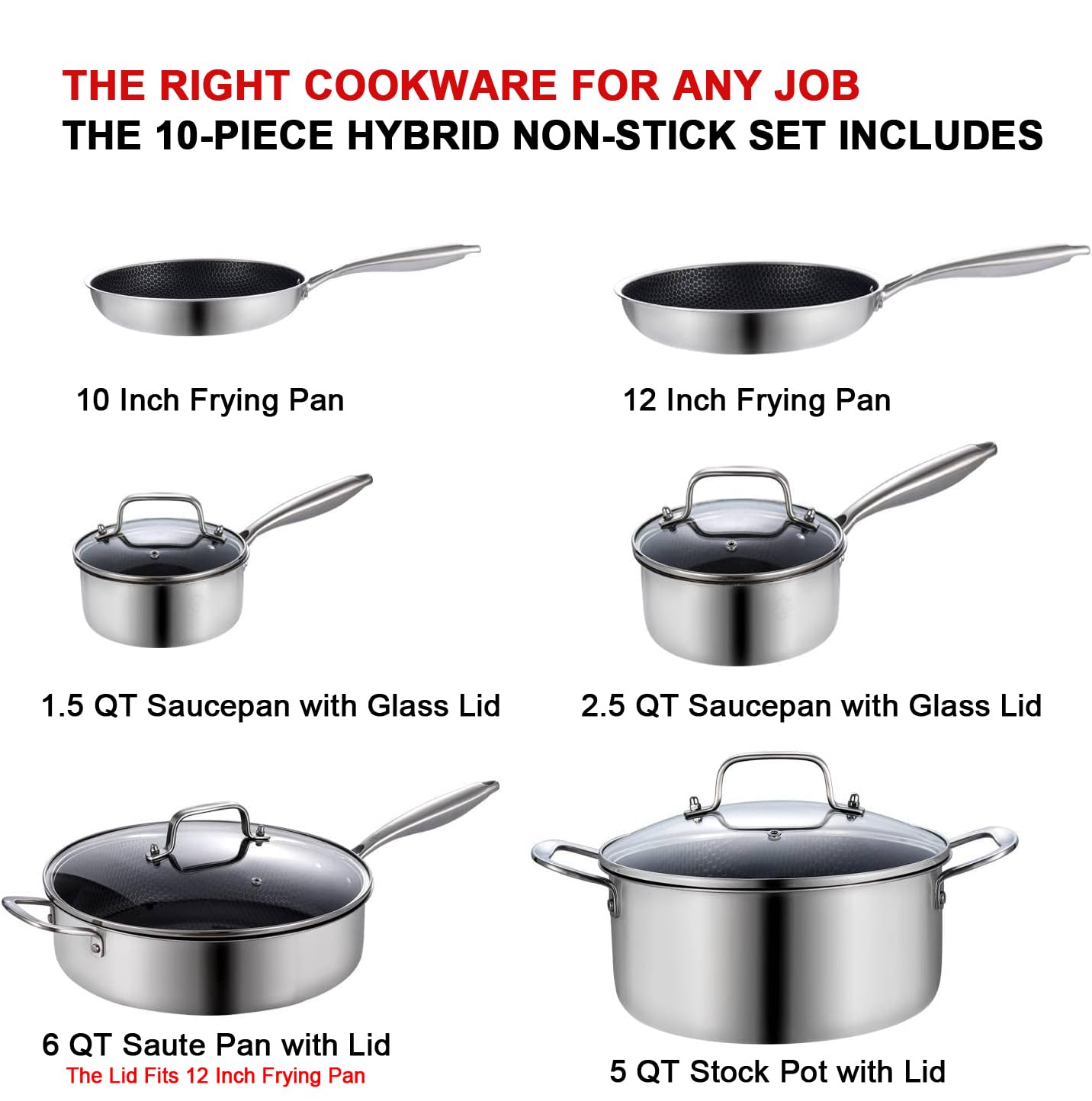 Snapklik.com : 10 Piece Kitchen Cookware Set,Hybrid Tri-ply Stainless ...