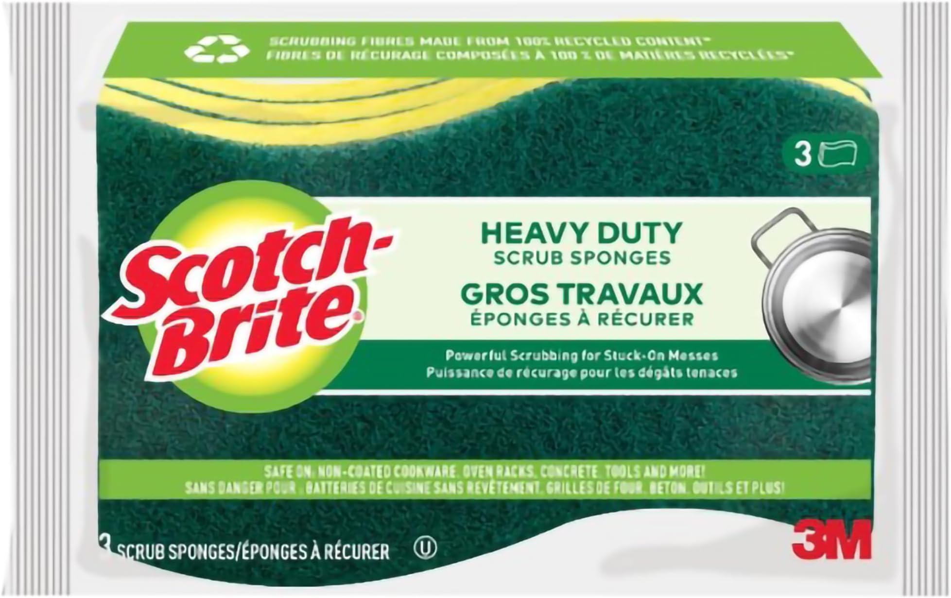 Amazon.com: Scotch-Brite MMMHD3 Heavy Duty Scrub Sponge, Yellow & Green ...