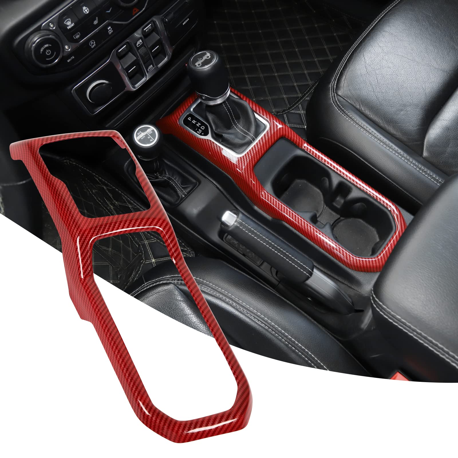 RT-TCZ JL Gear Shift Panel Cover Trim, JT Cup Holder Trim Cover, Red ...