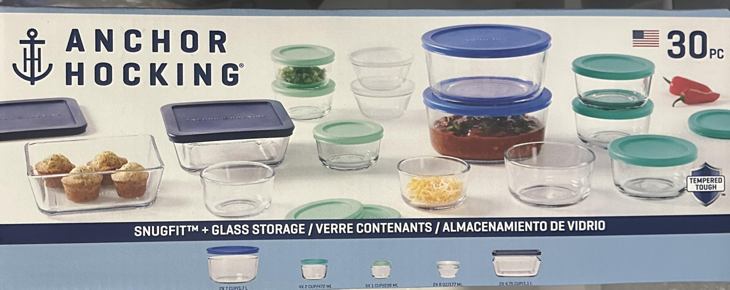 Anchor Hocking 30 pc. Glass Food Storage Set with SnugFit Lids - Clear ...