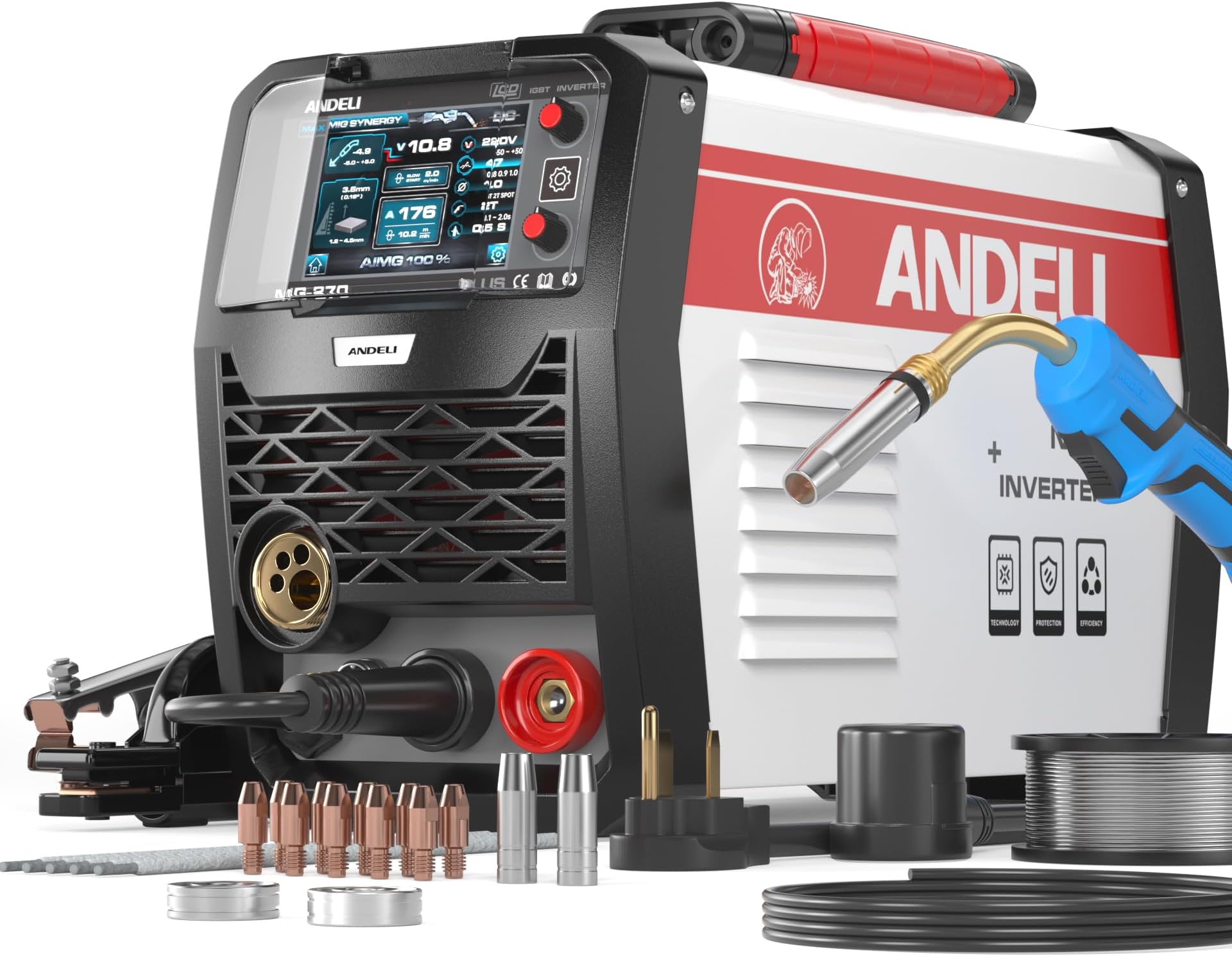 ANDELI Soldador MIG sin gas de gas, 250 Apm 110 V/220 V de doble ...