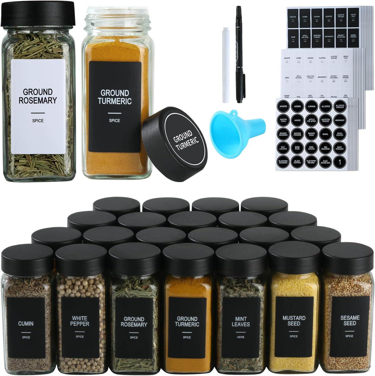 Amazon.com: DWTS DANWEITESI 36 Pcs Glass Spice Jars - 4oz With Bamboo ...