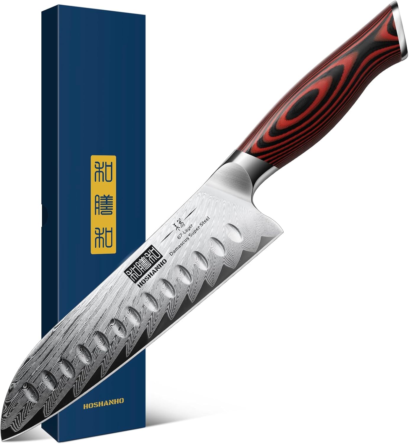 HOSHANHO Damascus Santoku Knife, 7 Inch Professiona Kitchen Knife ...