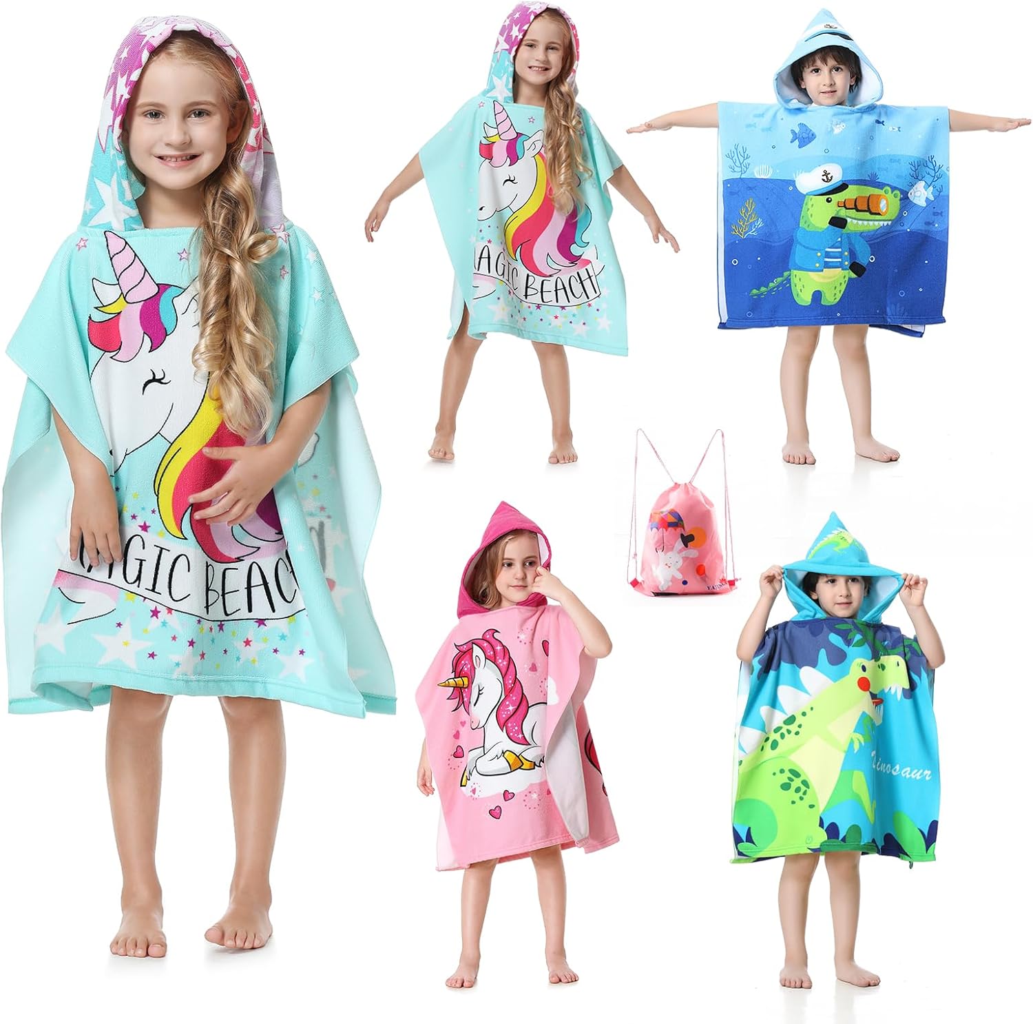 Mokani Kids Hooded Beach Towel Soft Microfiber Quick Dry Shower Towel ...