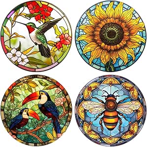 4-Piece Stained Glass Sunflower & Bee Window Decals - Anti-Collision ...