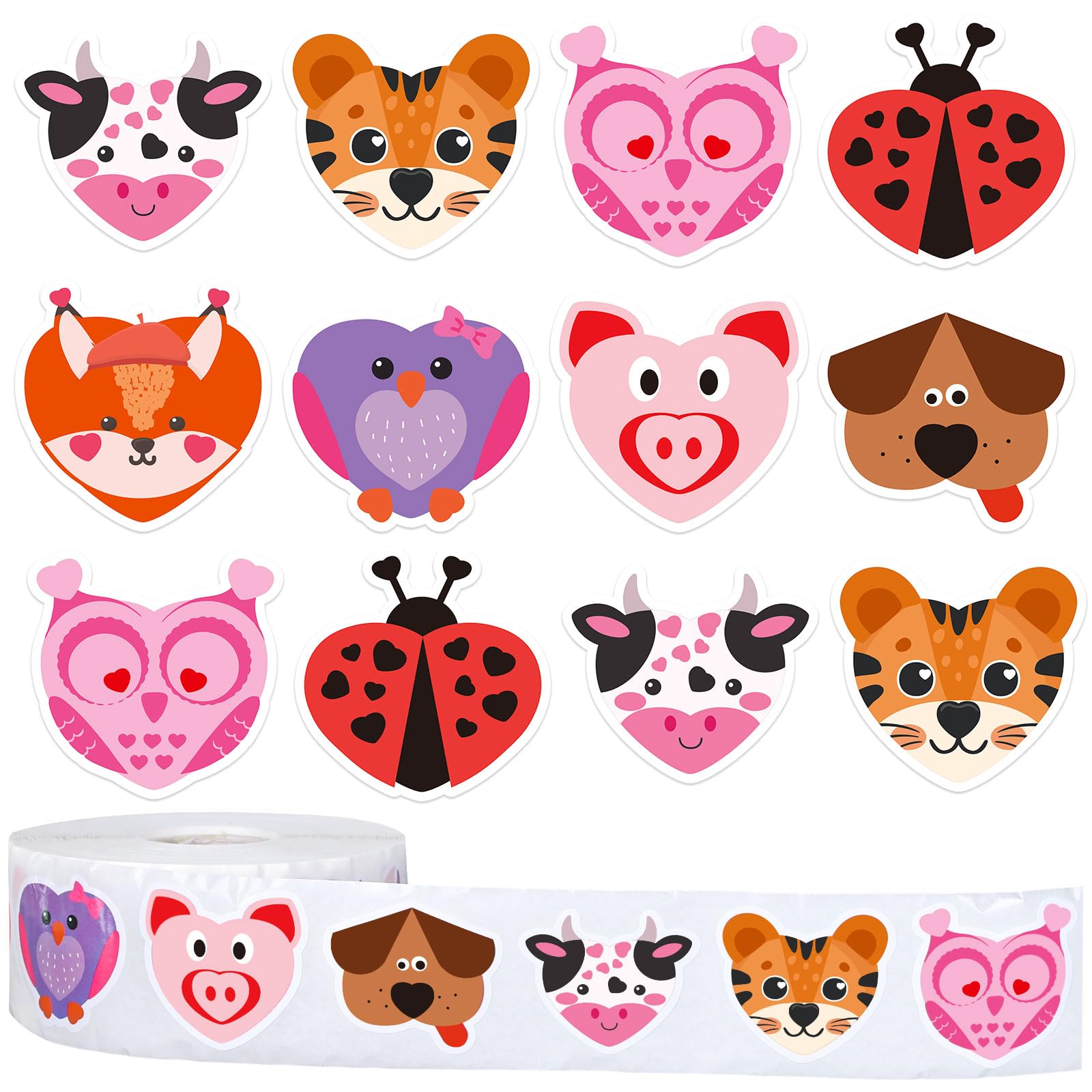 Amazon.com: Whaline 1000Pcs Valentine's Day Animals Stickers Roll Heart ...