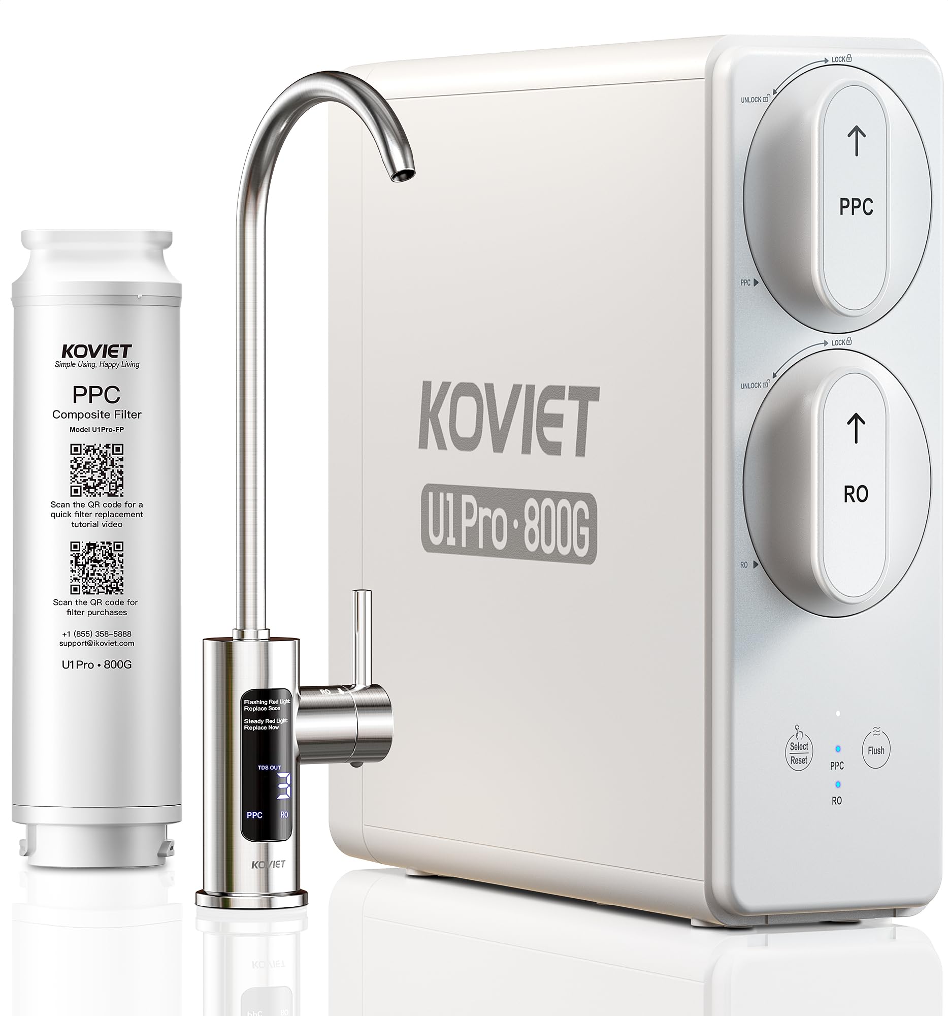 U1 Pro with PPC Filter, 800GPD Tankless Reverse Osmosis System, 10 ...