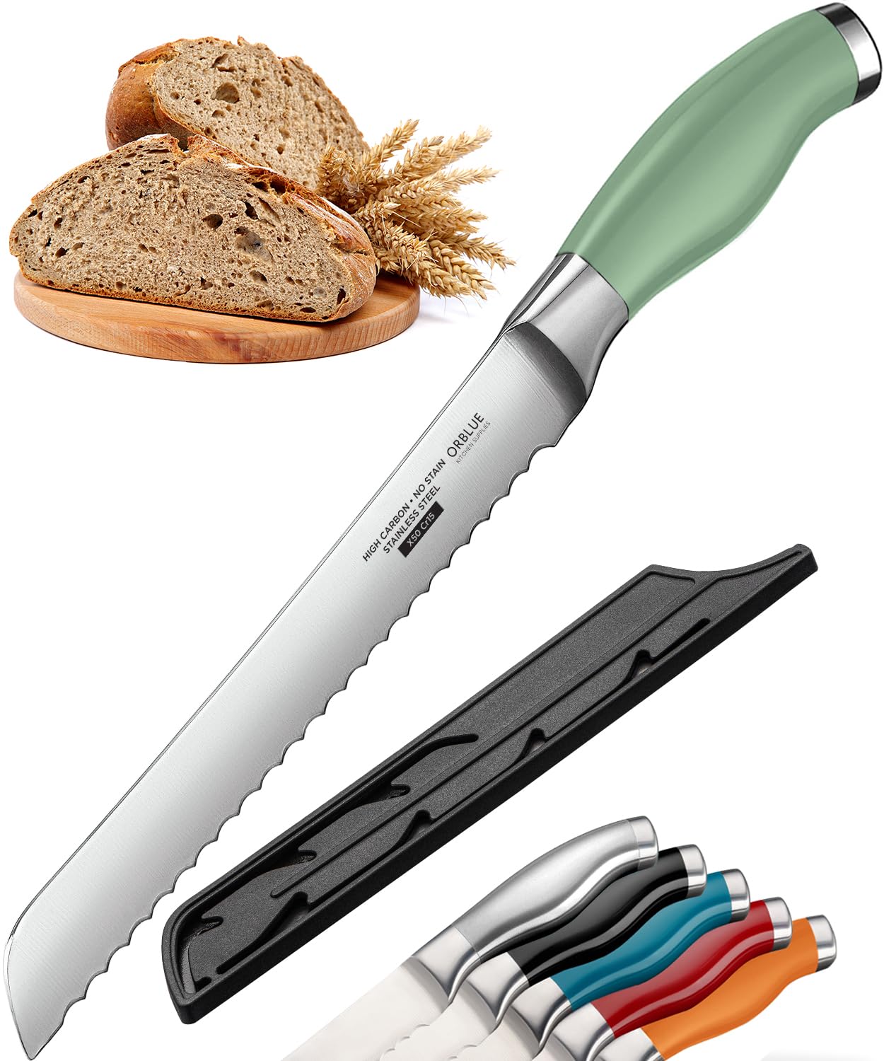 Amazon.com: Orblue Serrated Bread Knife with 10-inch Upgraded Stainless ...
