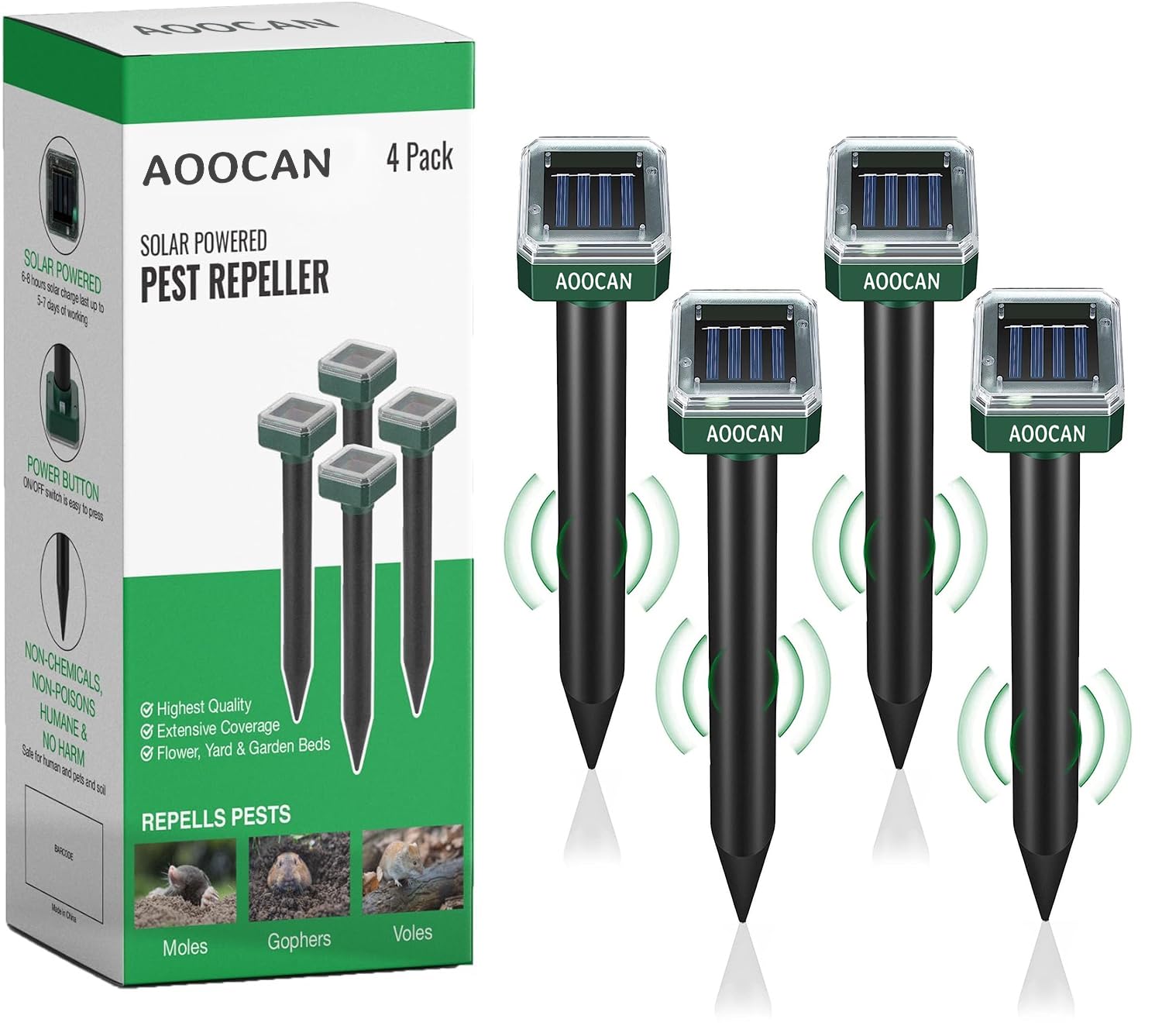 Aoocan Mole Repellent for Lawns, Gopher Repellent Ultrasonic Solar ...