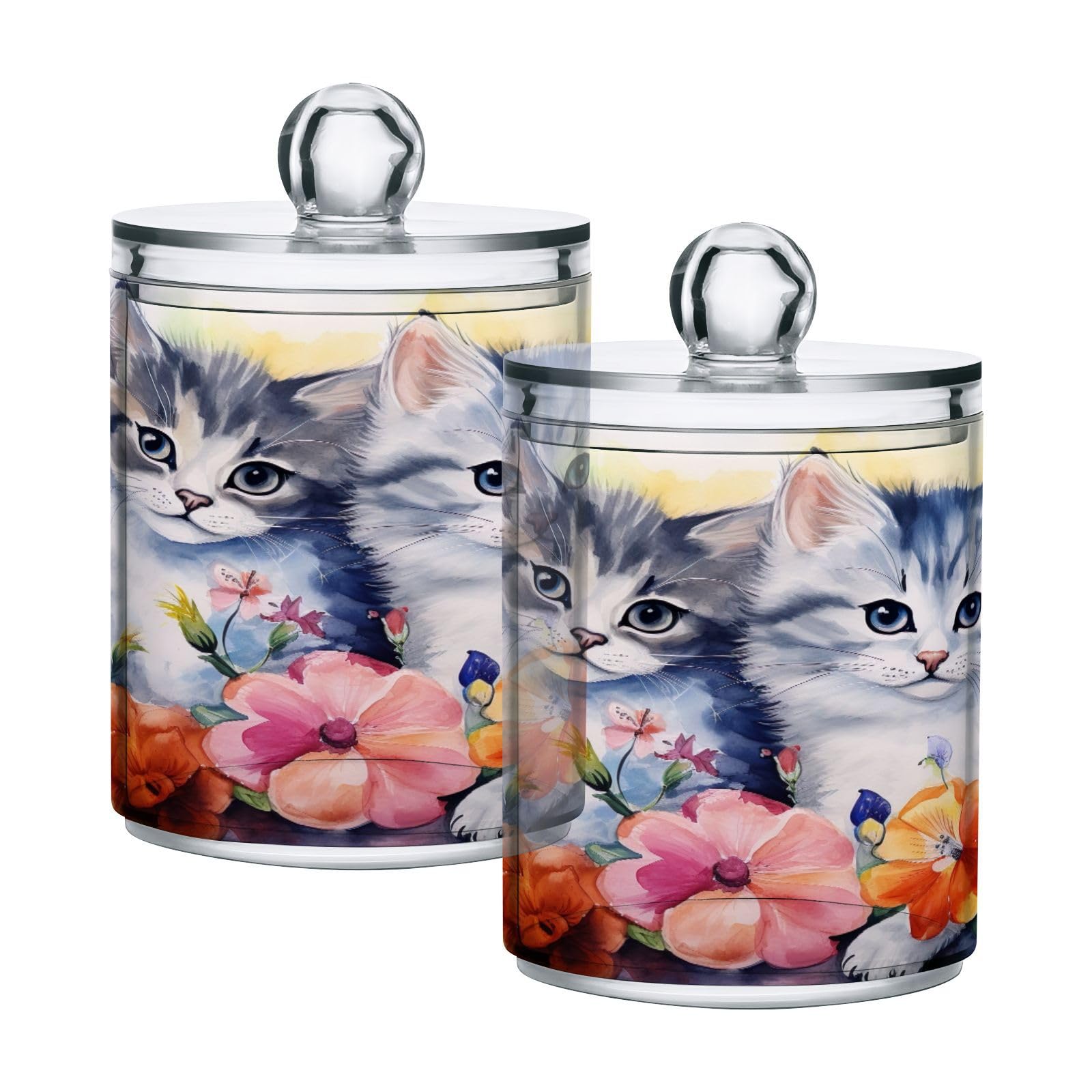 Amazon.com: 2 Pack Qtip Holder Dispenser with Lids, Cats Kitten Flower ...