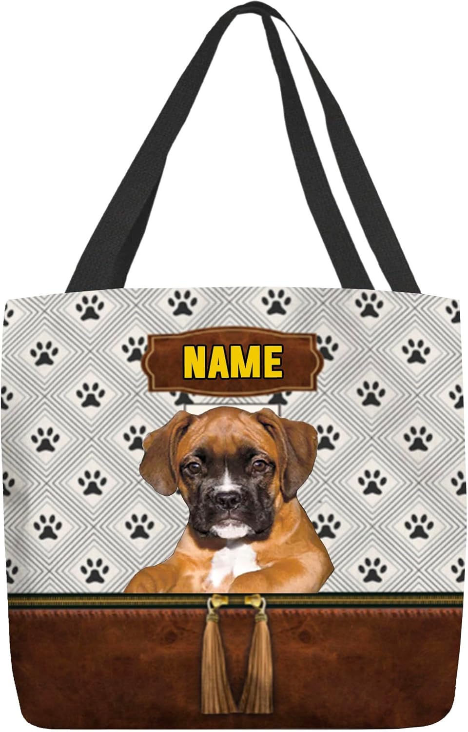 Amazon.com: Personalized Fawn Boxer Dog Tote Bag, Dog with Black Paw ...