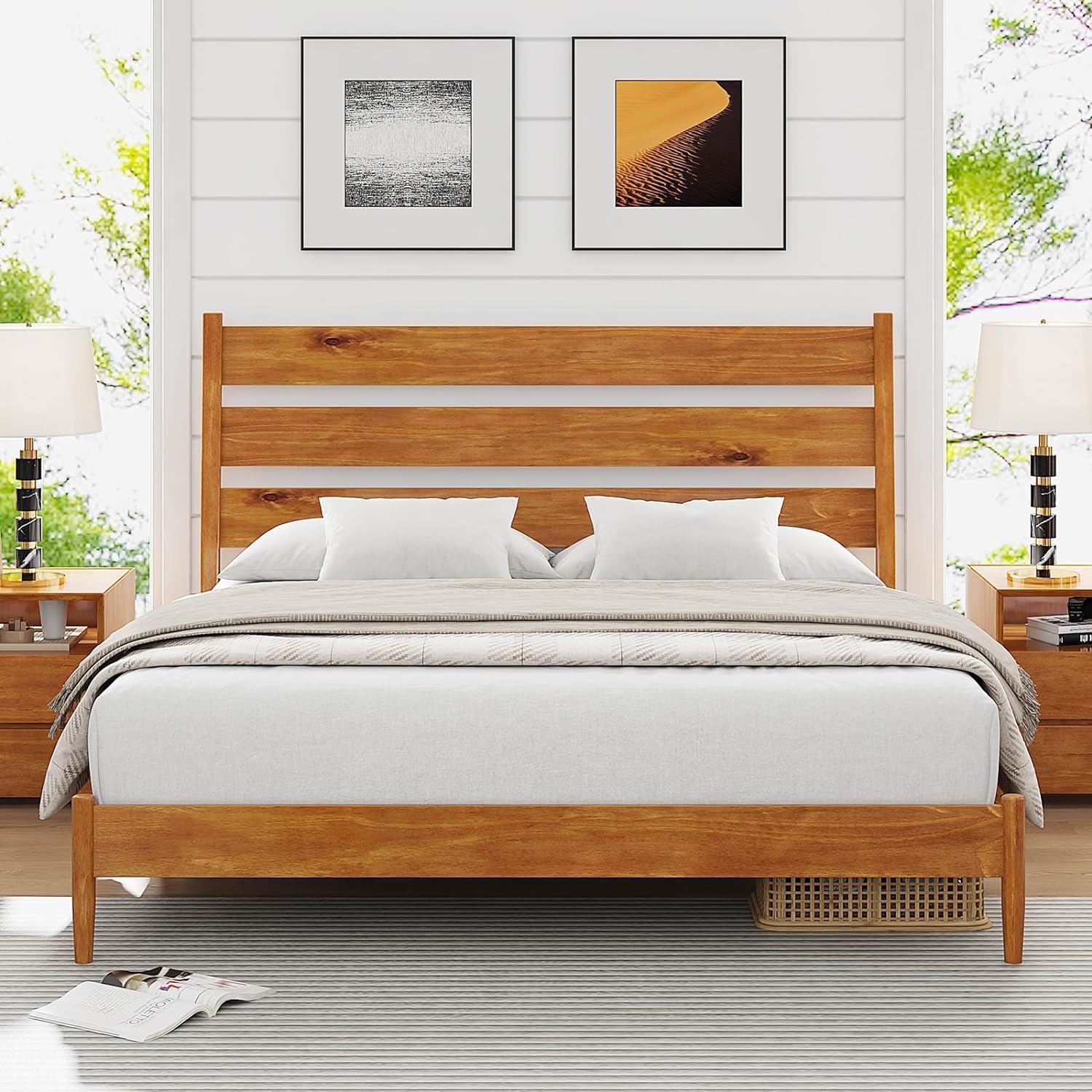 Amazon.com: LUXOAK Queen Size Solid Wood Platform Bed Frame with ...