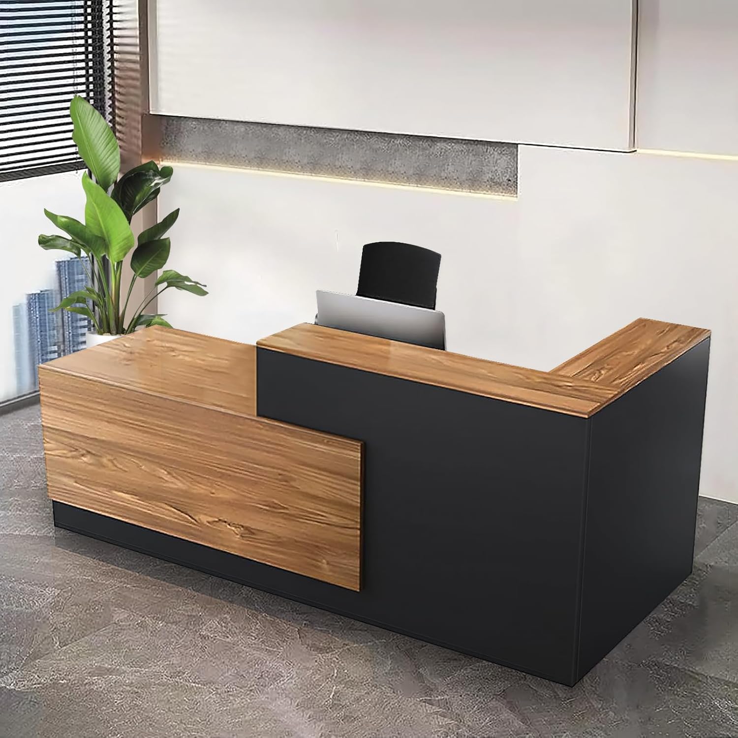 Amazon.com: L-Shaped Reception Desk Wooden Commercial Receptionist ...