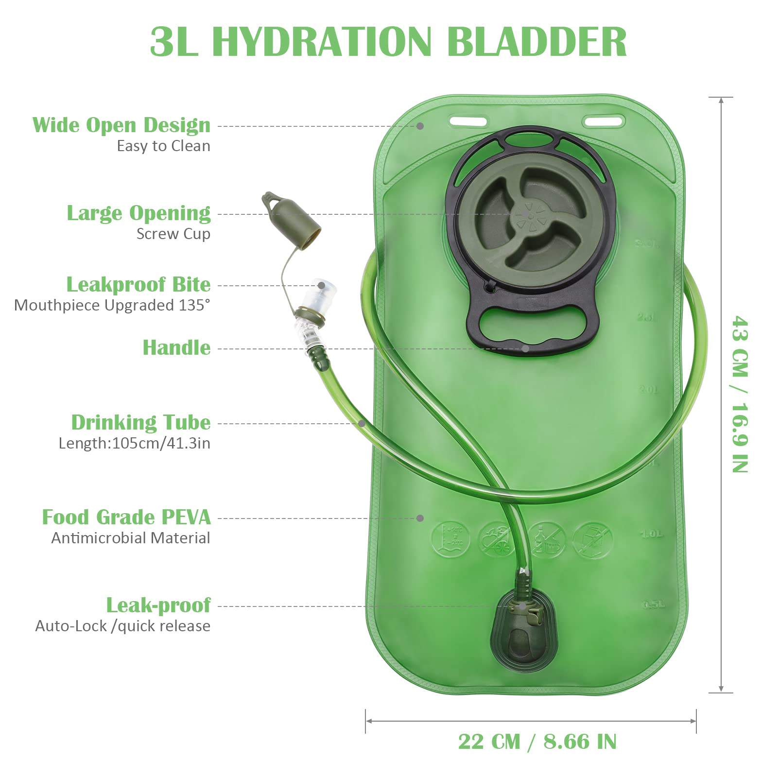 Snapklik.com : KUYOU Hydration Bladder, 3 Liter Water Bladder Leakproof ...