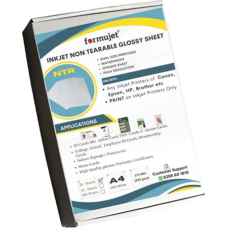 Formujet NTR Sheets - Inkjet Non Tear Glossy Waterproof Sheet for ID ...