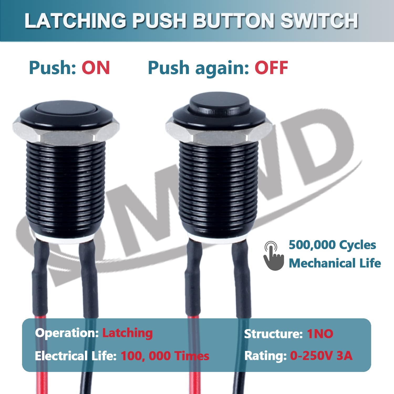 Snapklik.com : DMWD 5pcs 12mm Latching Push Button Switch Raised Head
