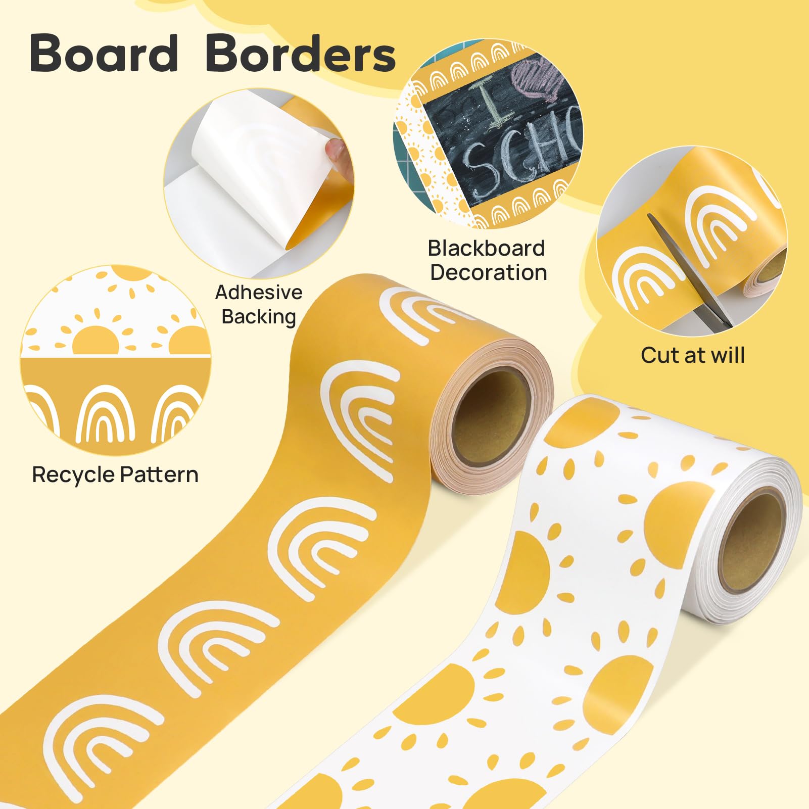 Snapklik.com : Boho Bulletin Board Borders, 65Ft Rainbow Sun Themed ...