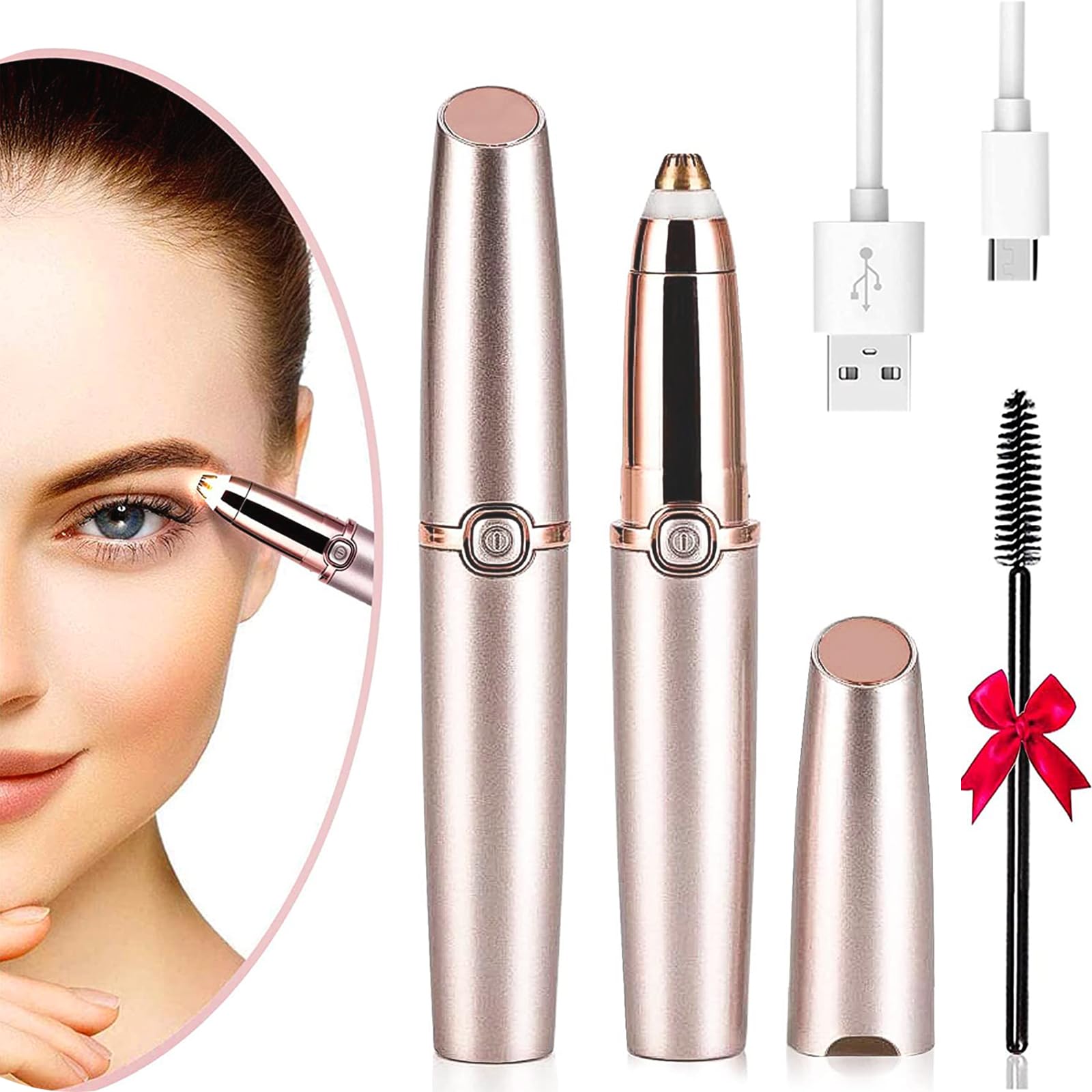 Eyebrow Trimmer Women, Rechargeable with LED Light Eyebrow Epilator Pen ...