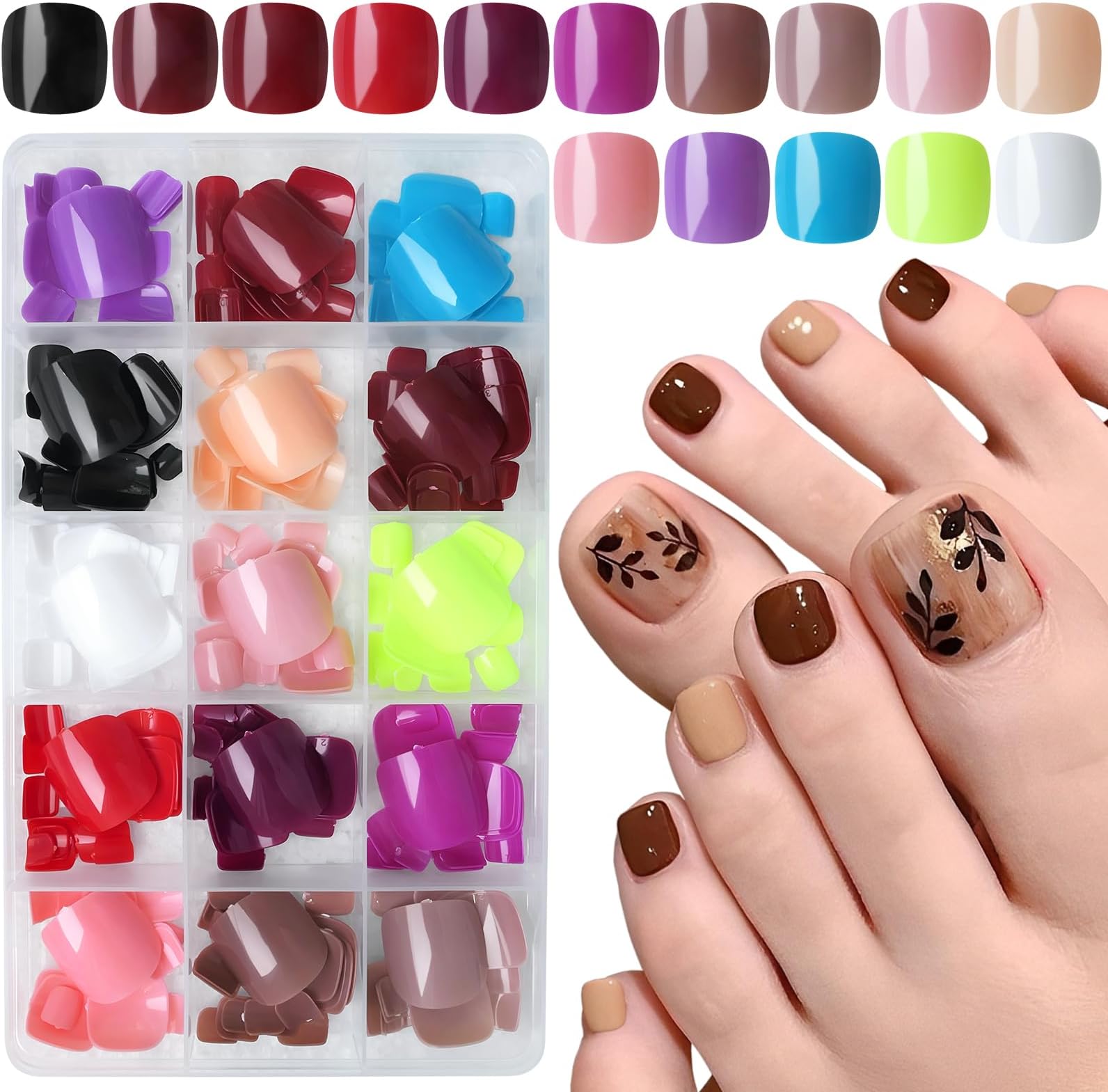 Amazon.com: LuckForever 360pc Glossy Press on Toenails Short Square ...
