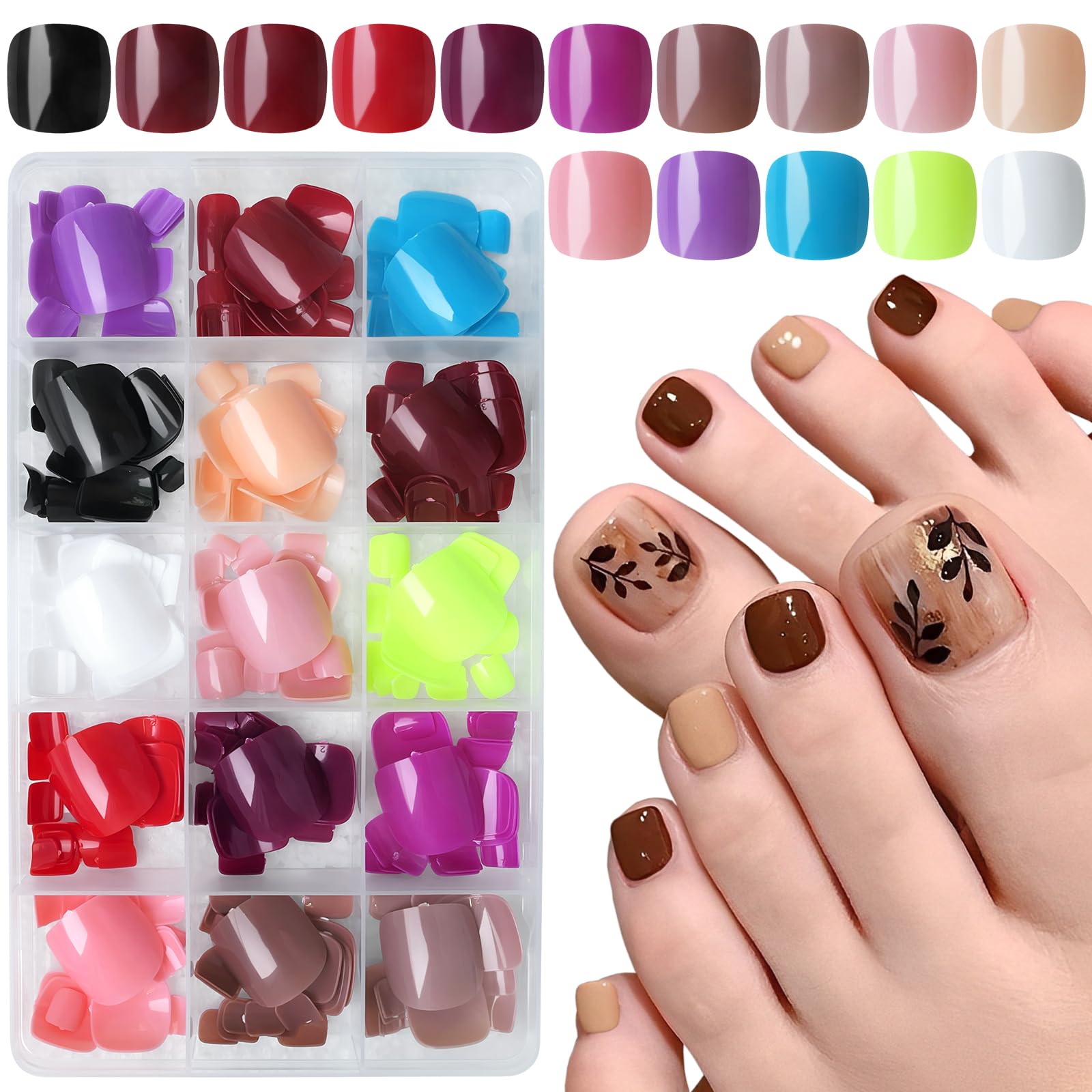 Amazon.com: LuckForever 360pc Glossy Press on Toenails Short Square ...