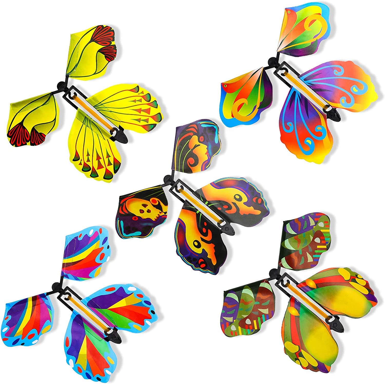 UCRAVO Flying Butterfly Toy Set, Wind Up Butterfly Toy Elastic Band ...