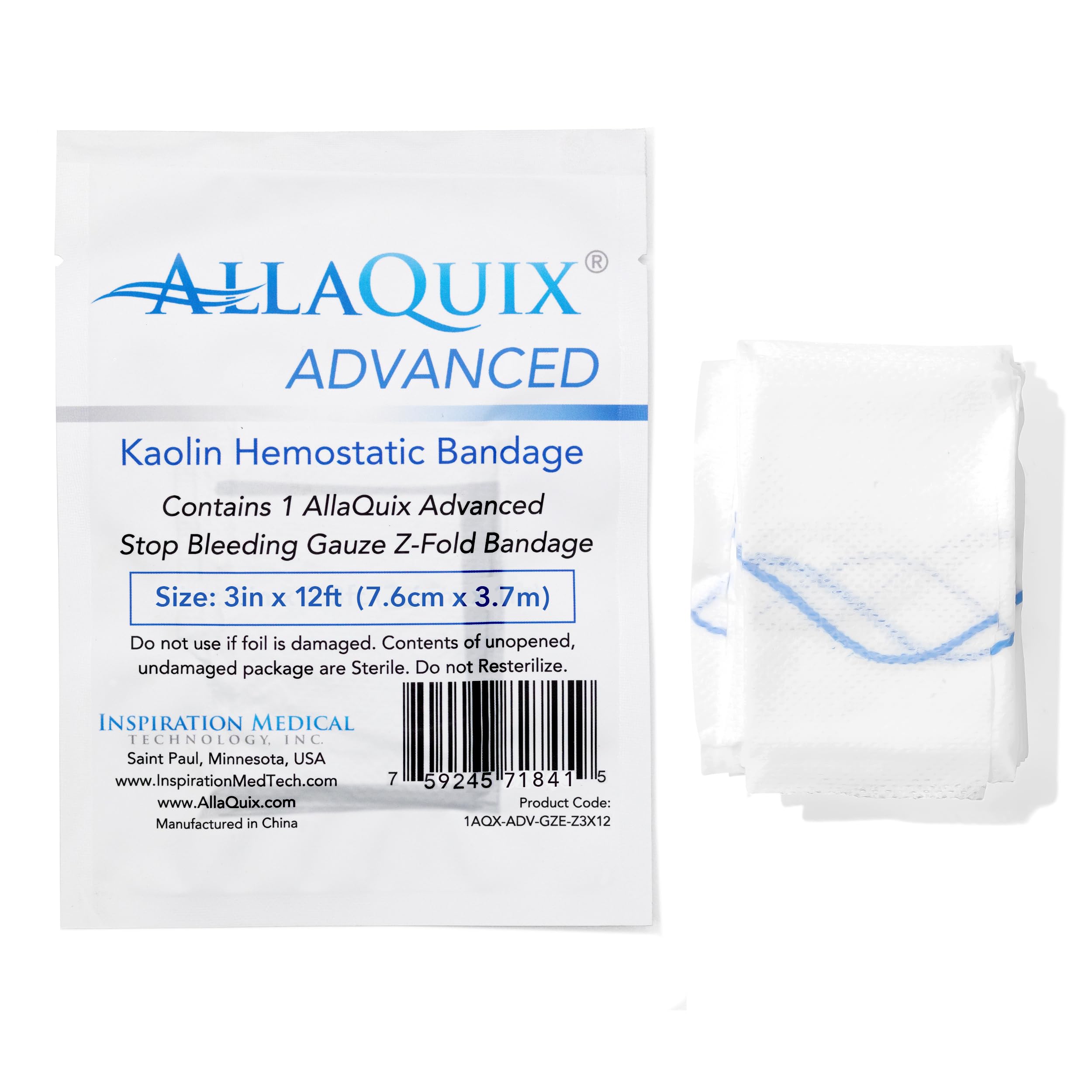 Amazon.com: AllaQuix Advanced: Kaolin Hemostatic Bandage - Sterile Z ...