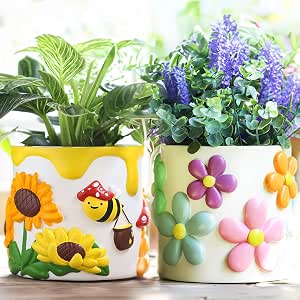 Amazon.com: GUGUGO Cute Bees and Sunflowers Plant Pots and Colorful ...