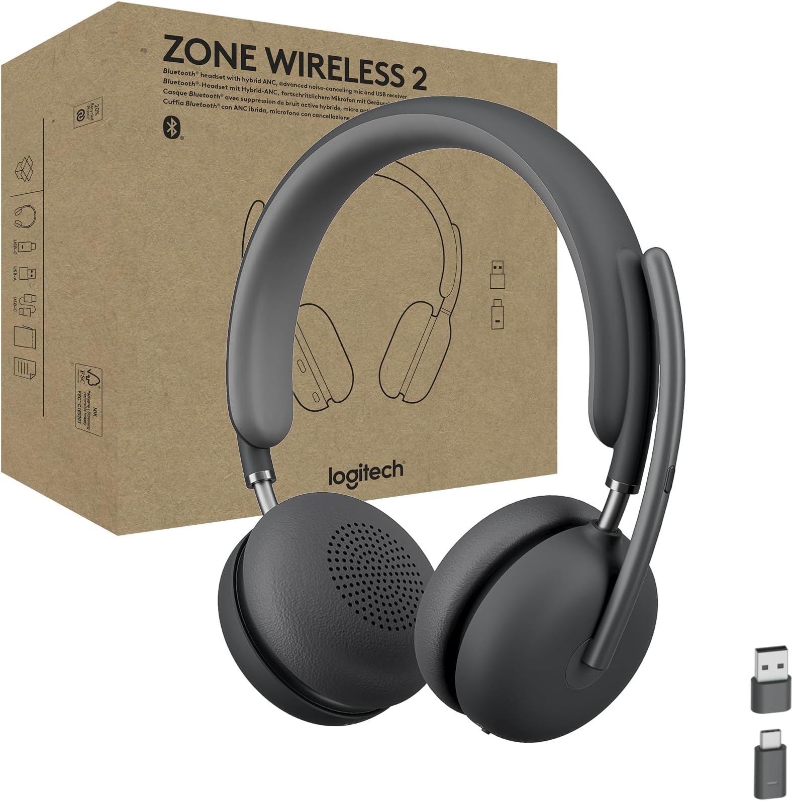 Logitech Zone Wireless 2 Premium Noise Canceling Headset with Hybrid ...
