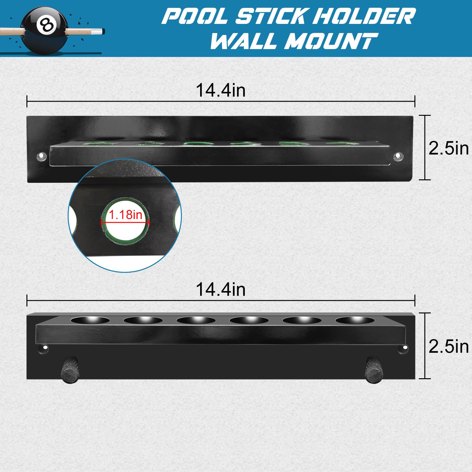 Snapklik.com : Pool Cue Rack Wall Mounted Rack Billiard Cue Wall Rack ...
