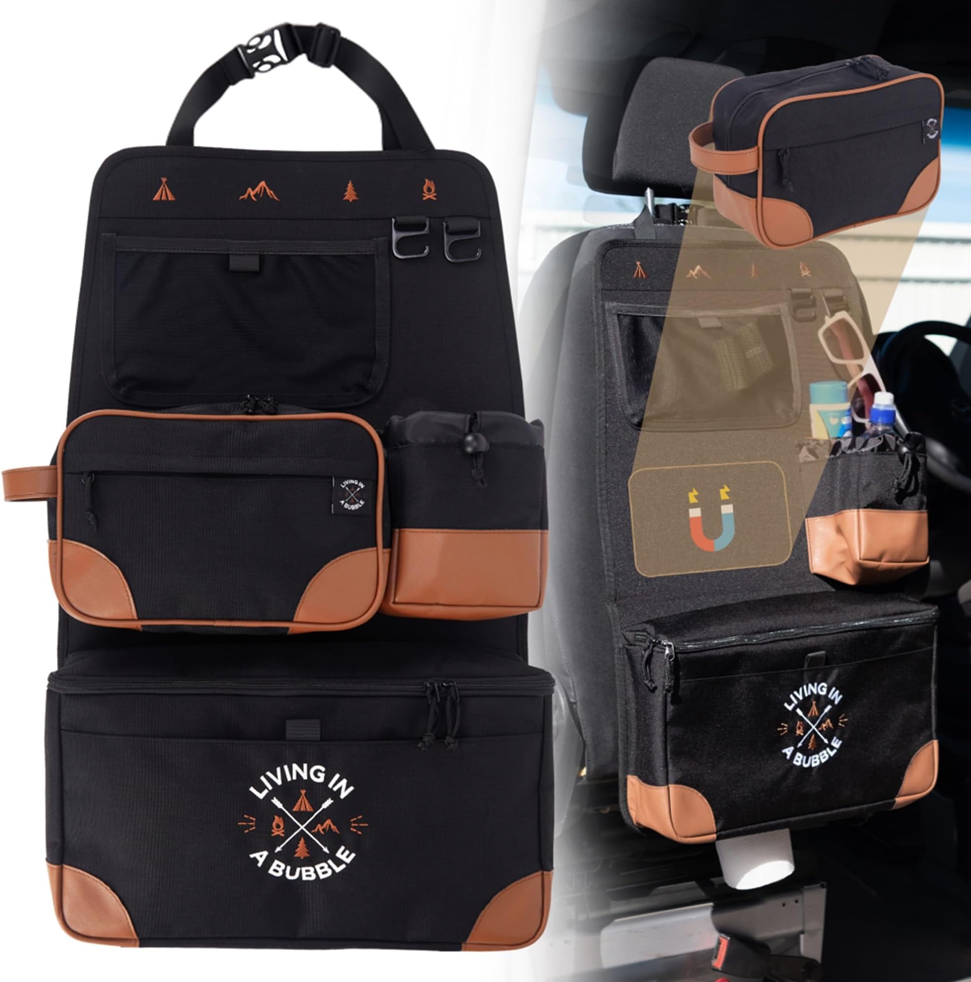 Amazon.com: BEATUNEE Black Car Seat Back Organizer with Multiple ...
