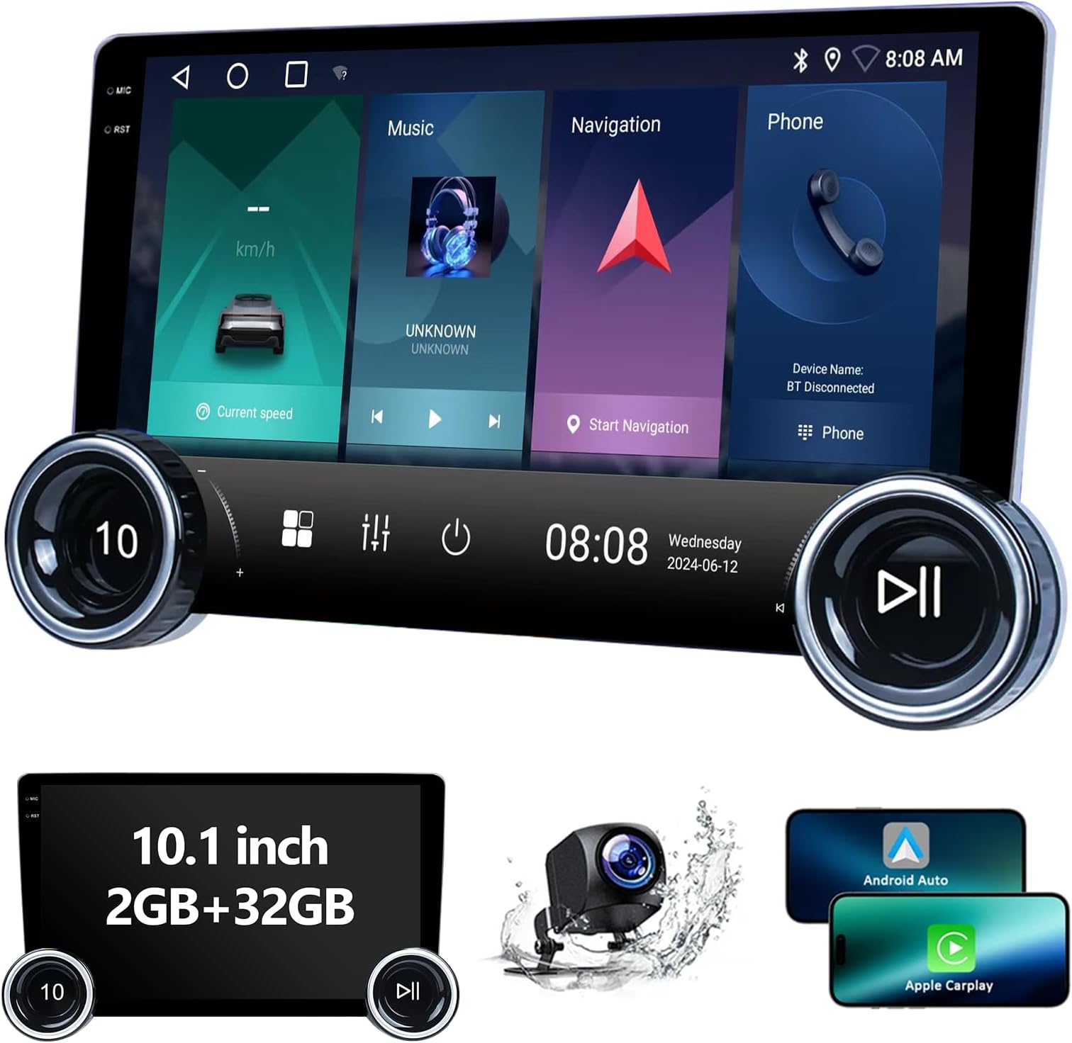 Amazon.com: Eunavi 2 Din Dual Knobs Car Stereo Radio with Wireless ...