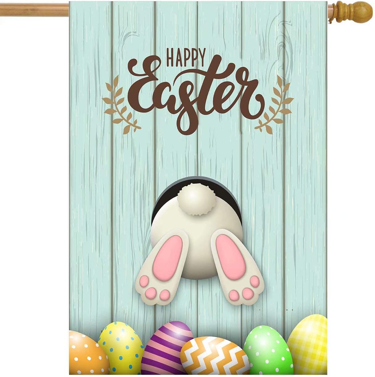 Amazon.com : Happy Easter Eggs Bunny Tail House Flag 28 x 40 Double ...
