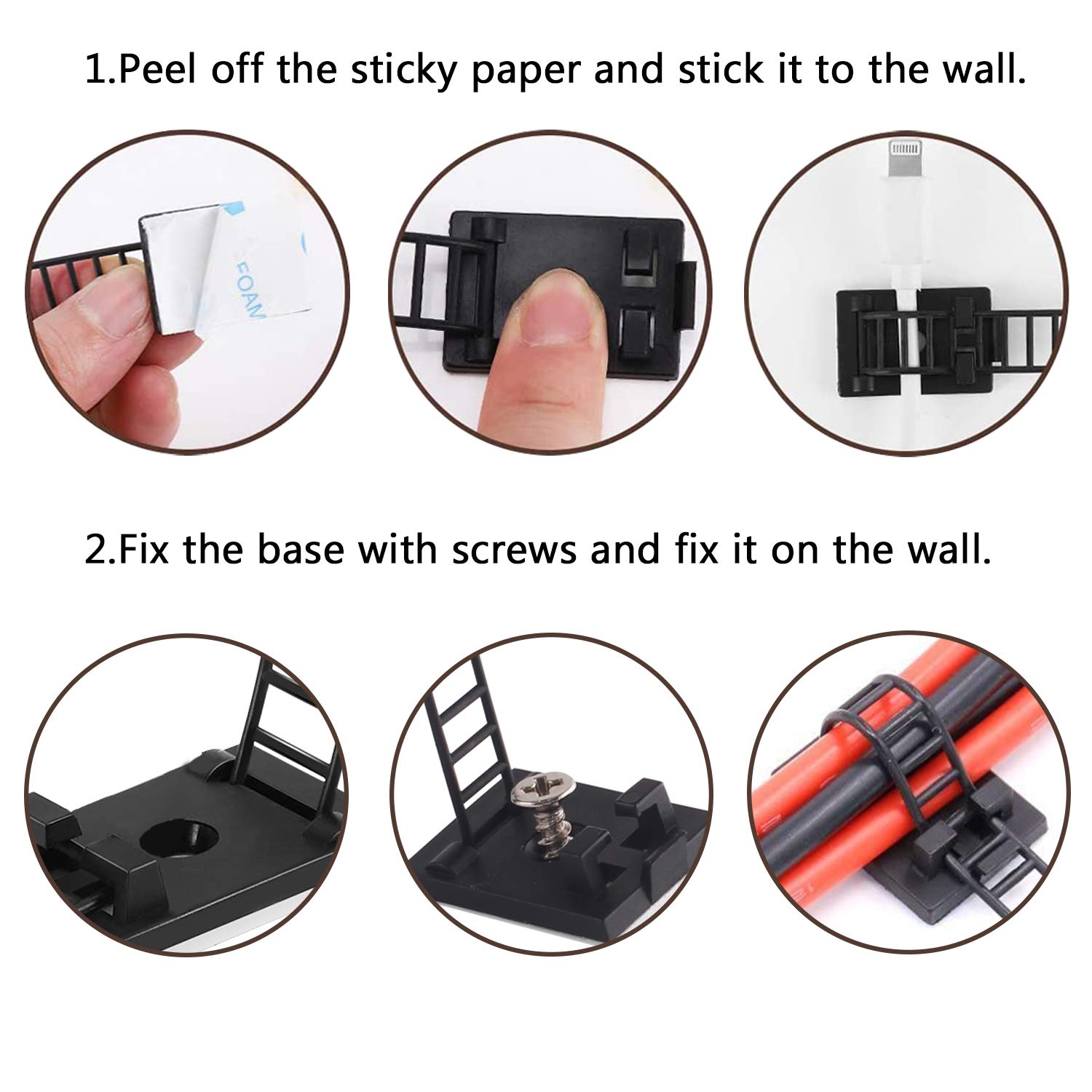 Snapklik.com : 50Pcs Adhesive Cable Management Ties Extra Screw & Hole ...