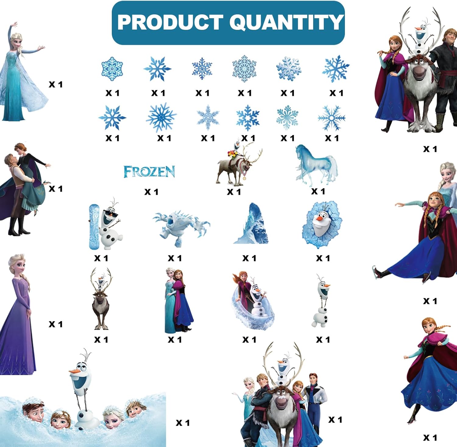 Decoraciones de fiesta de Frozen, 9 hojas de calcomanías de princesa ...