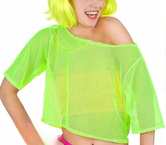 Amazon.com: LuckyMoon 80s Mesh Fishnet Tops for Women Neon Green ...