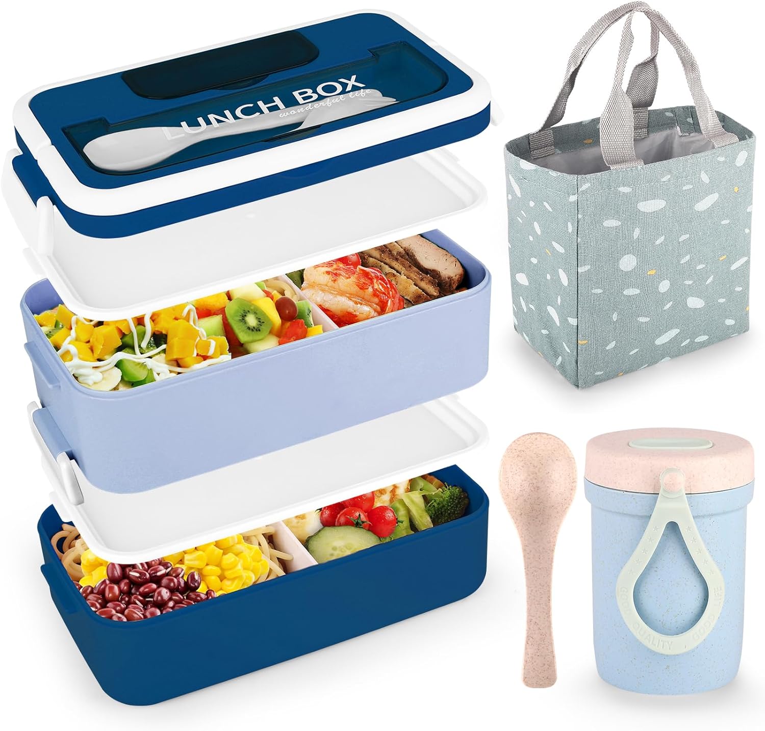 VEIOK Lunch Box, 1600ml Bento Box with Bag and Cutlery, Lunch Box with ...